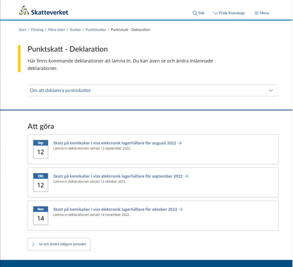 How to use the e-service Excise duty - return | Skatteverket