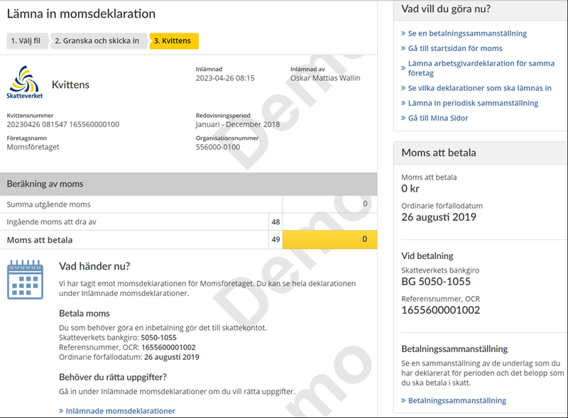 How to use our e-service File vat return | Skatteverket